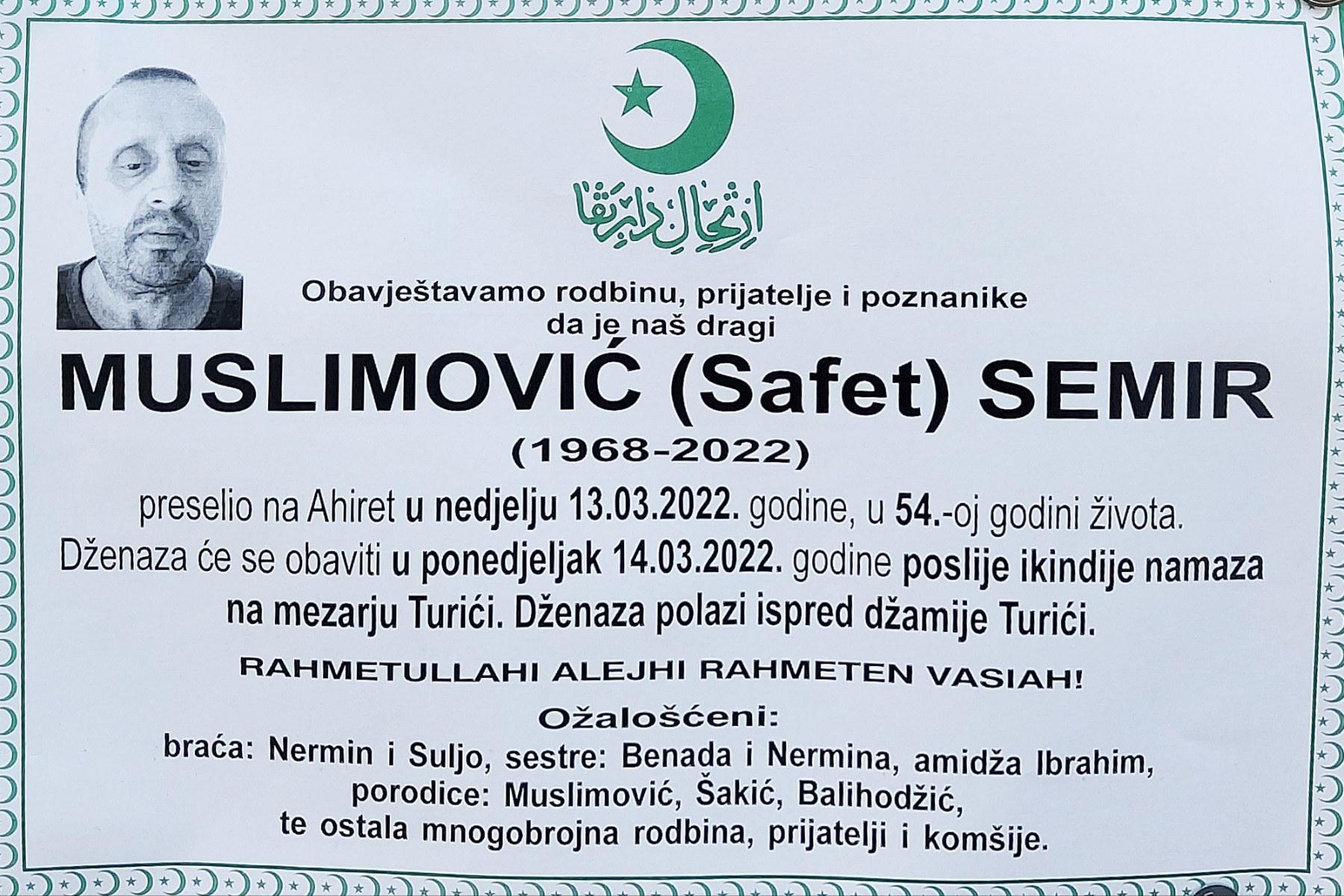 Preminuo je Semir Muslimović