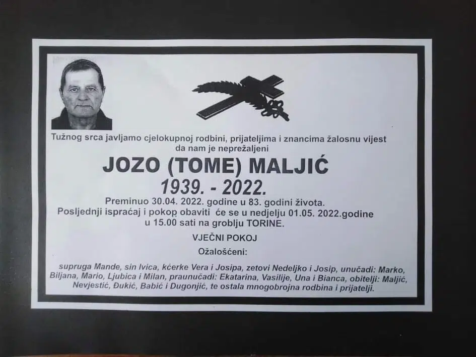 Preminuo Jozo Maljić
