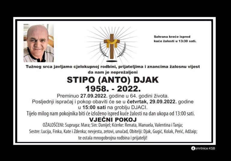 Preminuo Stipo Djak