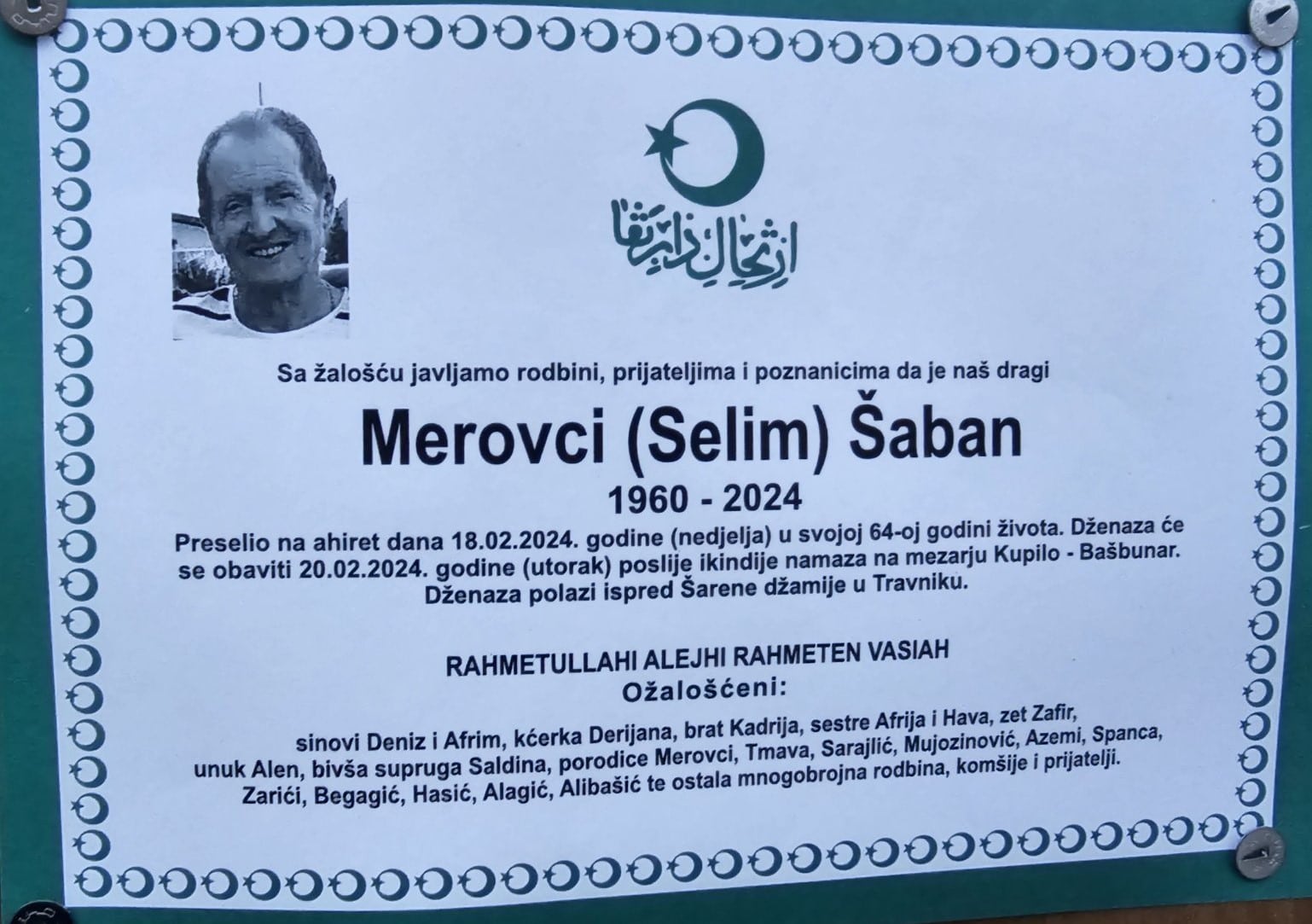 Preminuo je Merovci Šaban