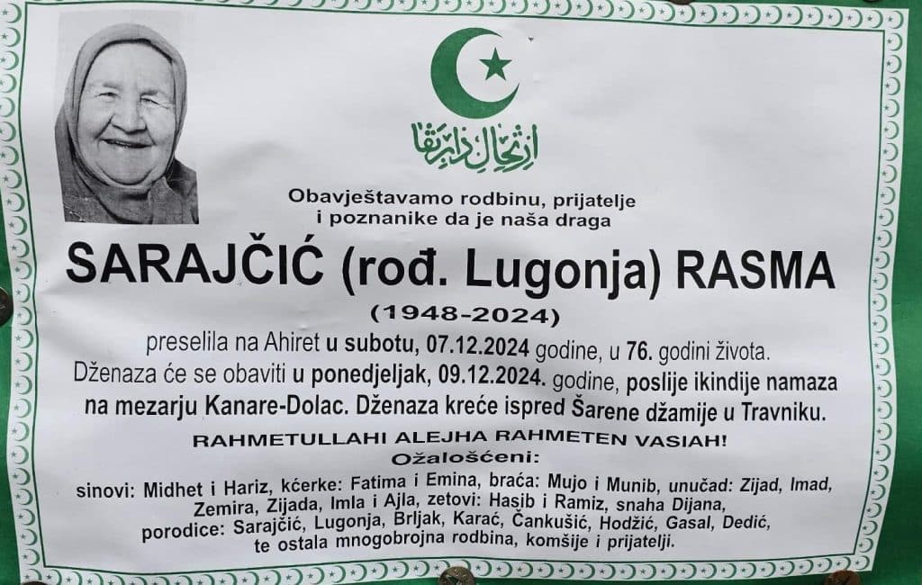 Preminula je Sarajčić Rasma