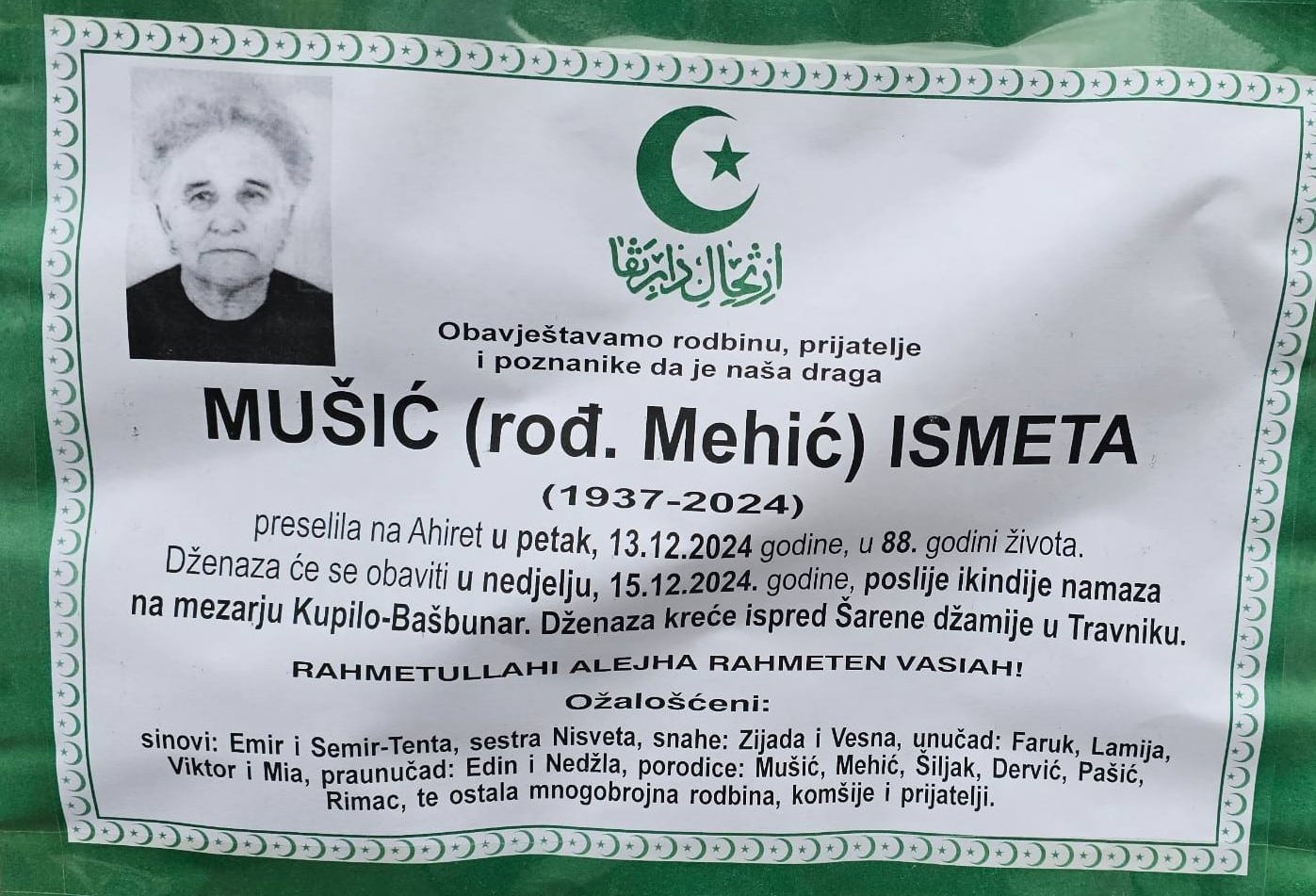 Preminula je Mušić Ismeta