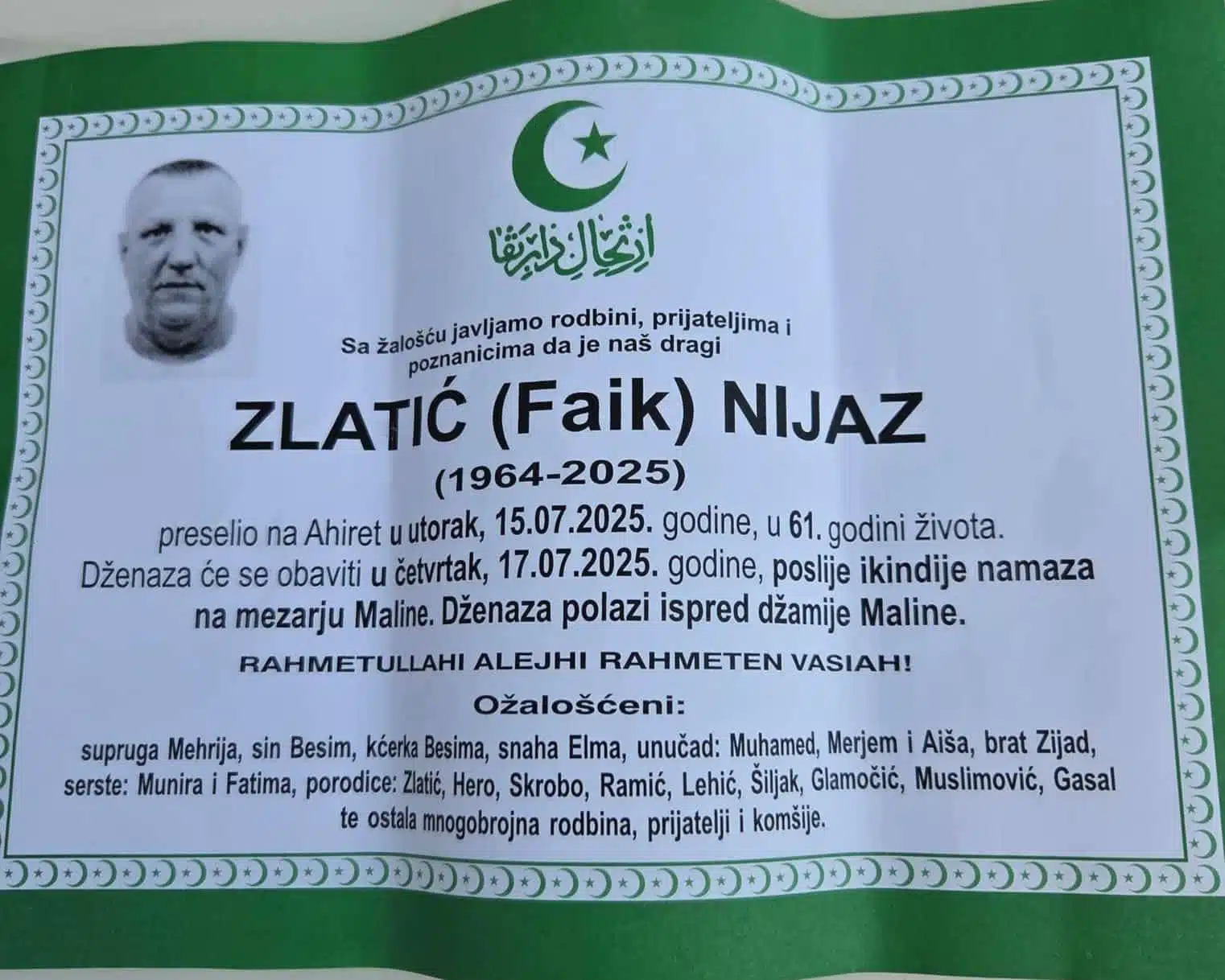 Preminuo je Nijaz Zlatić