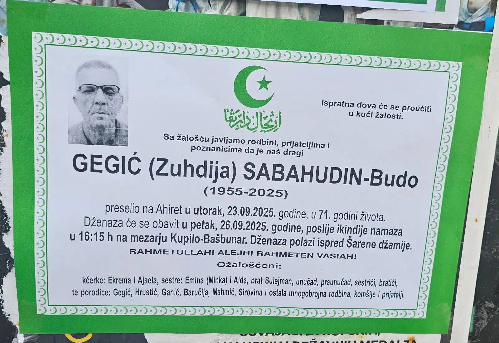 Preminuo je Sabahudin Gegić Budo