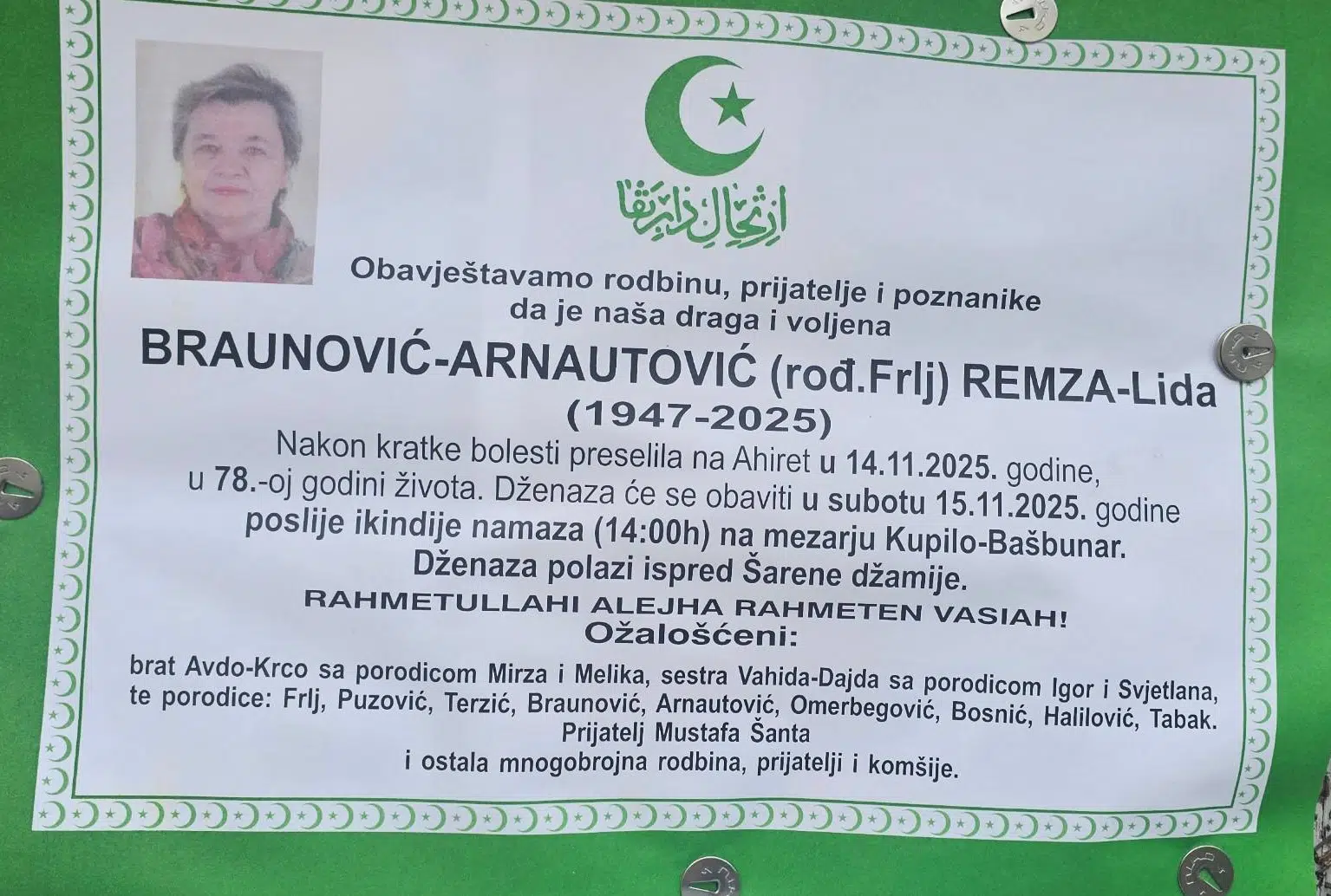 BRAUNOVIĆ-ARNAUTOVIĆ (rođ. Frlj) REMZA-Lida